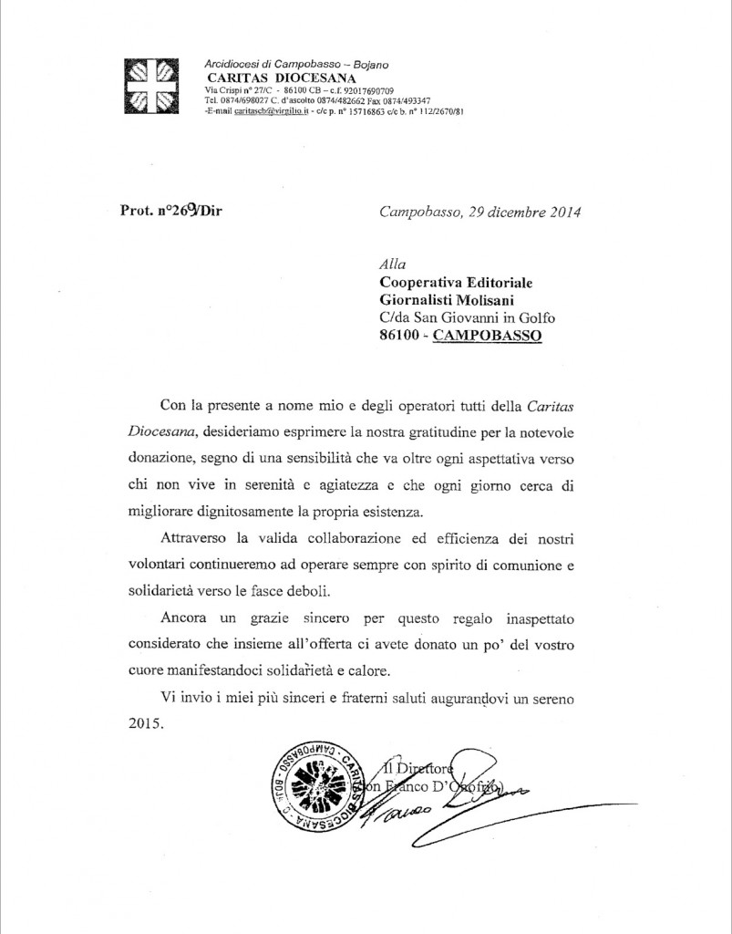 1b.lettera caritas | PrimoPiano Molise