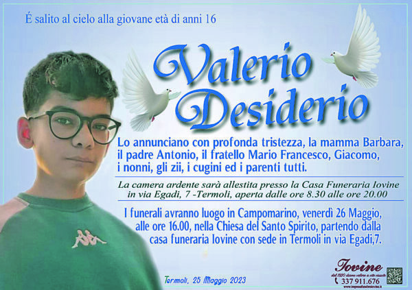 Valerio volato in cielo a soli 16 anni, diventerà un angelo ...